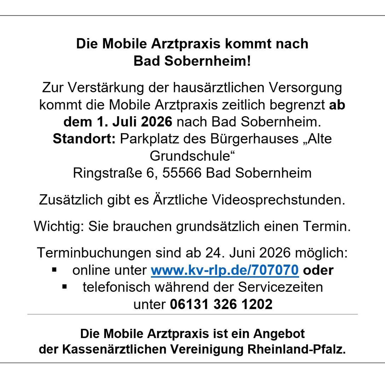 Die Mobile Arztpraxis kommt nach Bad Sobernheim | Verbandsgemeinde Nahe ...